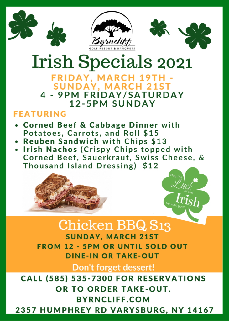 Byrncliff Irish Specials- Corned Beef and Cabbage and Reubens- March 19 ...