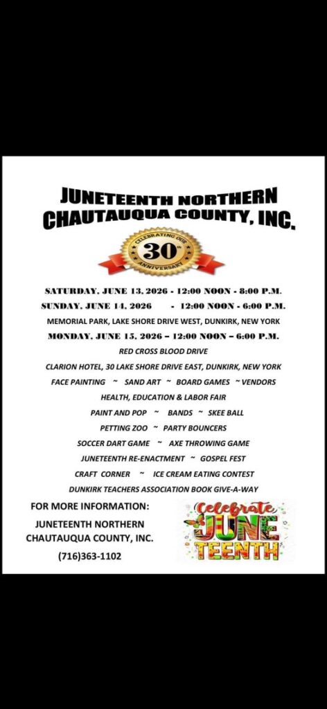 Juneteenth Celebration at Memorial Park – June 13 and 14, 2026- Dunkirk ...