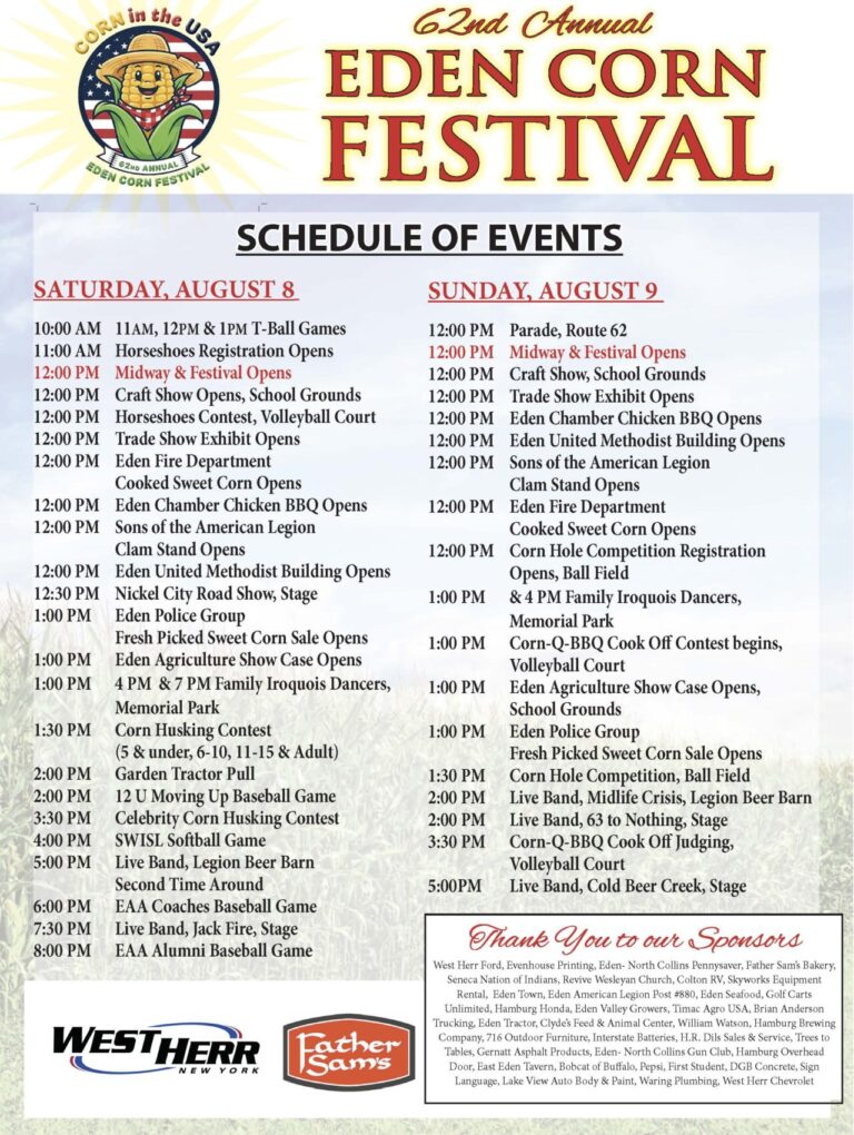 Eden Corn Festival- August 9, 2026- Eden, NY- Schedule - BoredomMD.com